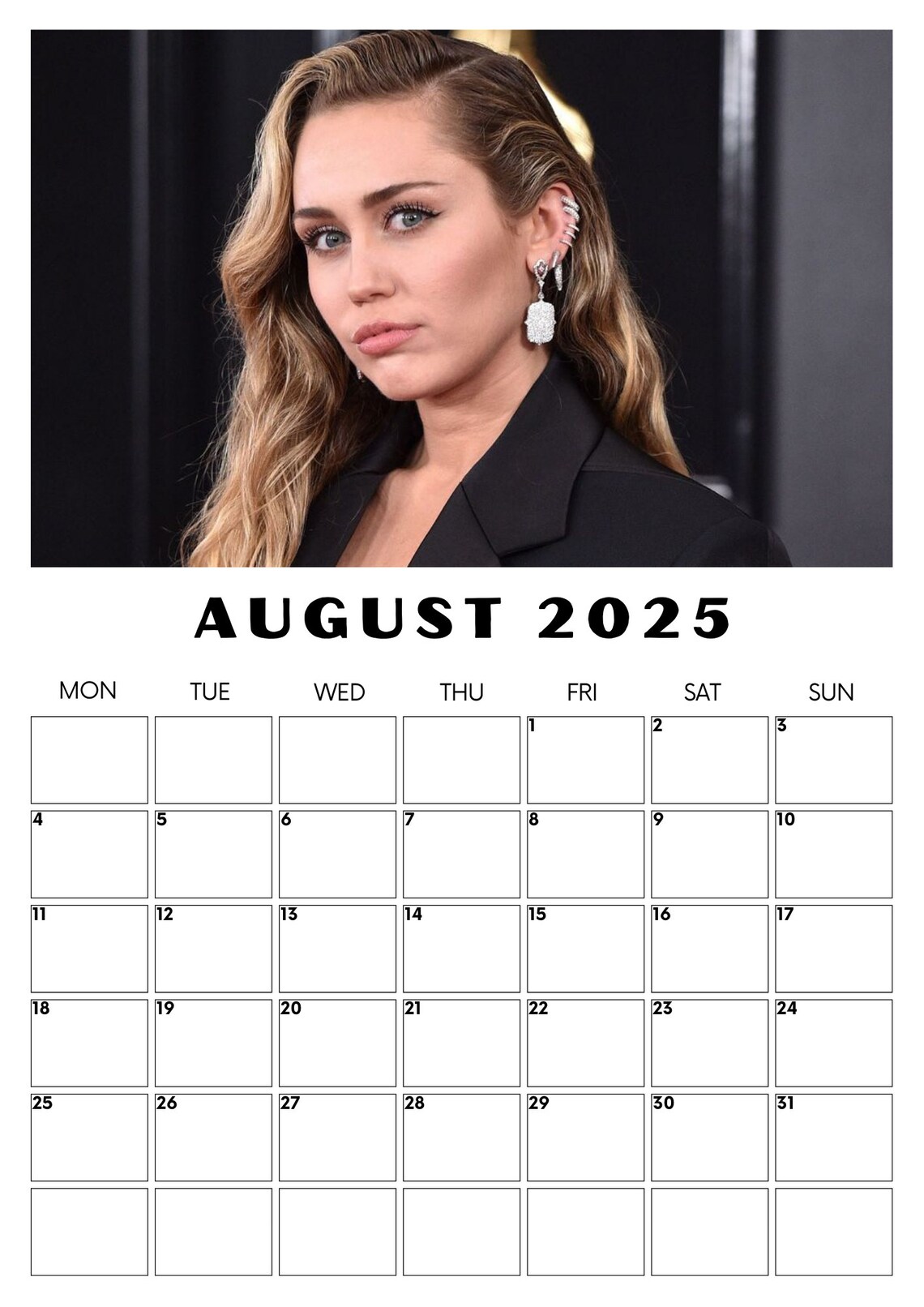 Miley Cyrus 2025 Calendar / Planner digital Download - Etsy Canada