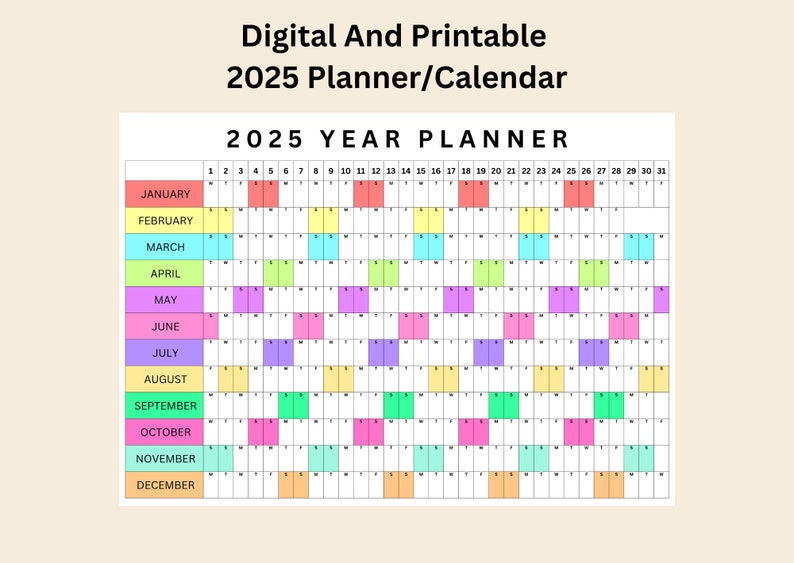 2025 Year Planner A0 to A4 Sizes - Etsy