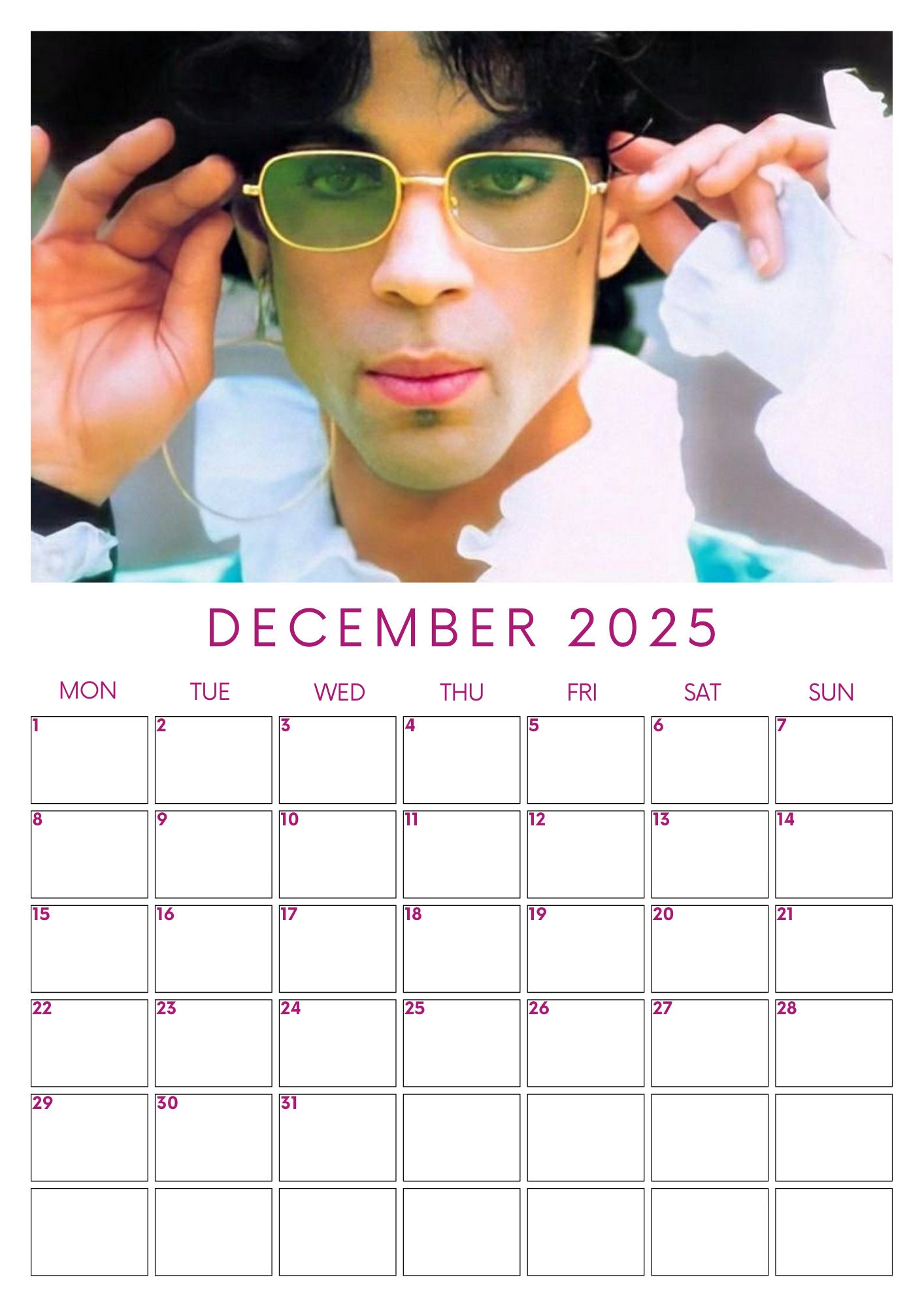 2025 Prince A3 Size Wall Calendar Planner - Etsy