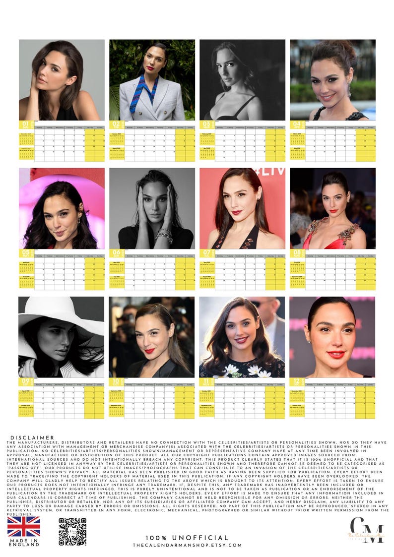 2025 Gal Gadot Calendar A4 Size - Etsy Australia