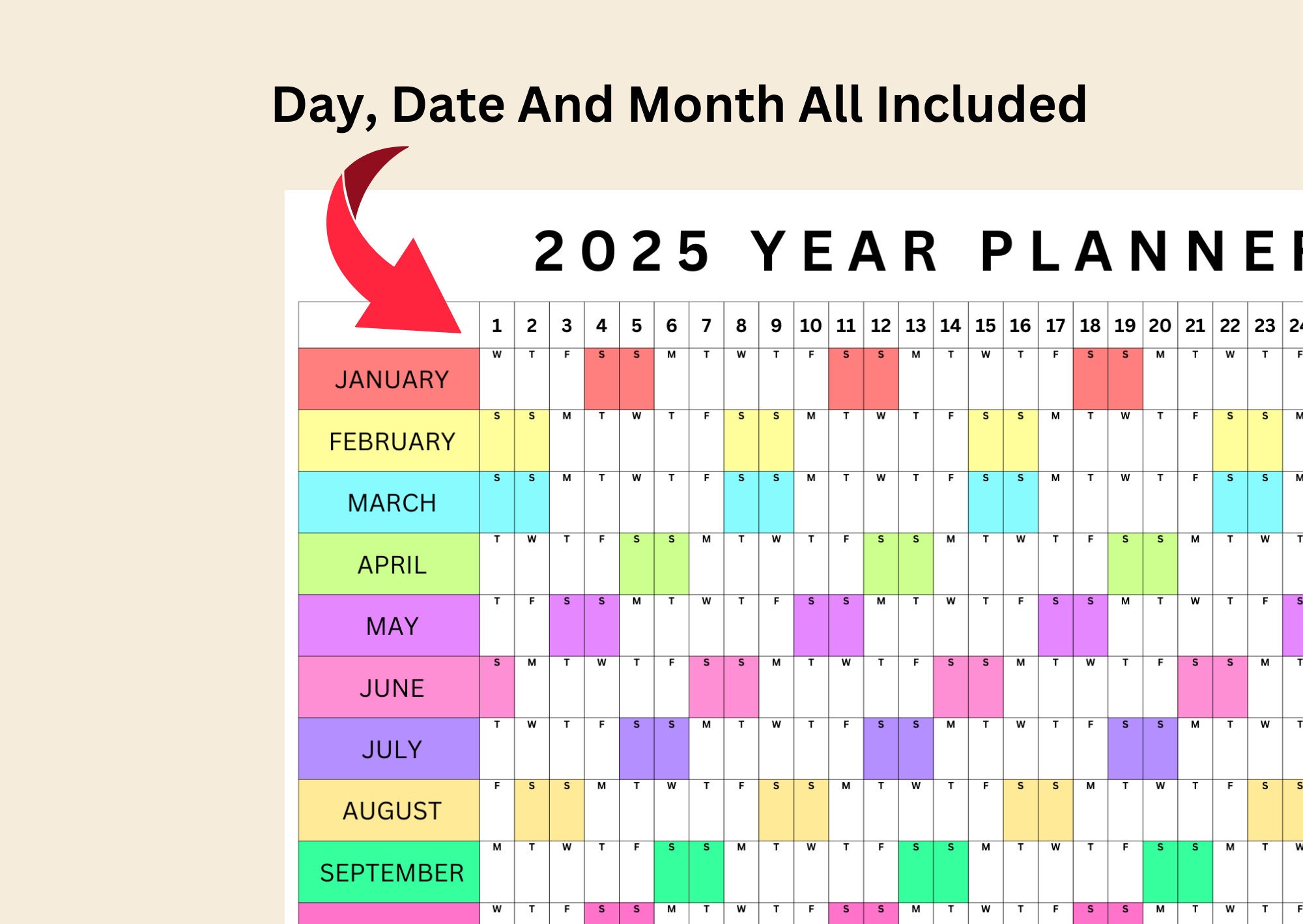 2025 Year Planner A0 to A4 Sizes - Etsy