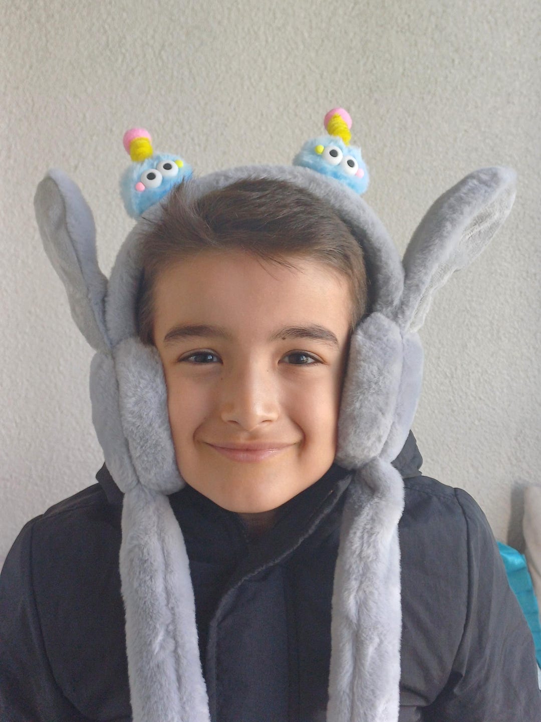 Gray Plush Bunny Ear Muffs With Moving Ears, Cute Warm Animal Ear ...