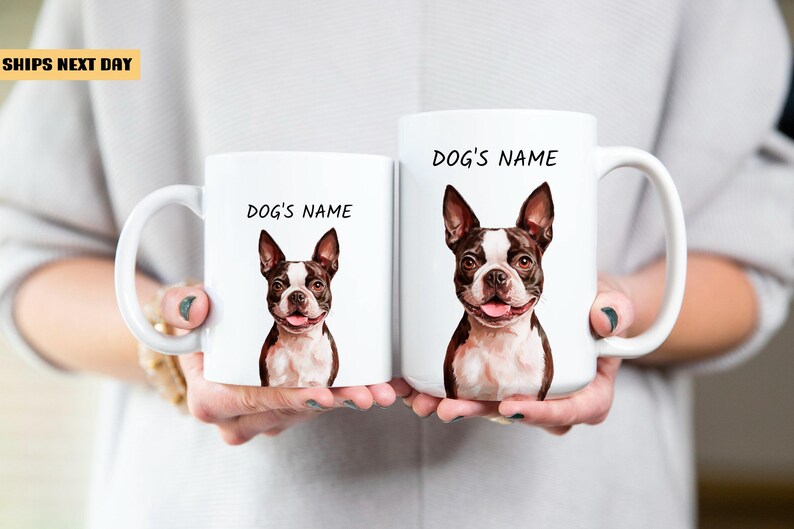 Personalized Boston Terrier Dog Mug, Custom Pet Portrait Coffee Cup - Etsy