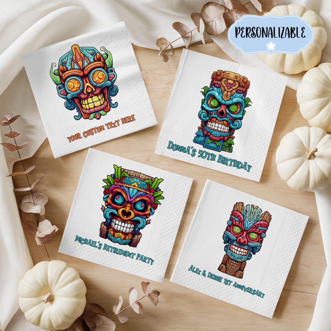 Custom Tiki Mask Napkins: Personalized Tropical Party Decor - Etsy