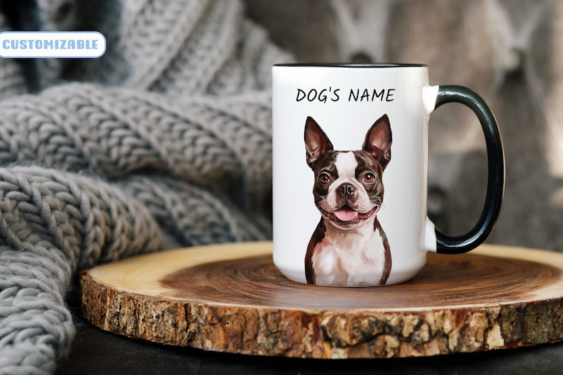 Personalized Boston Terrier Dog Mug, Custom Pet Portrait Coffee Cup - Etsy