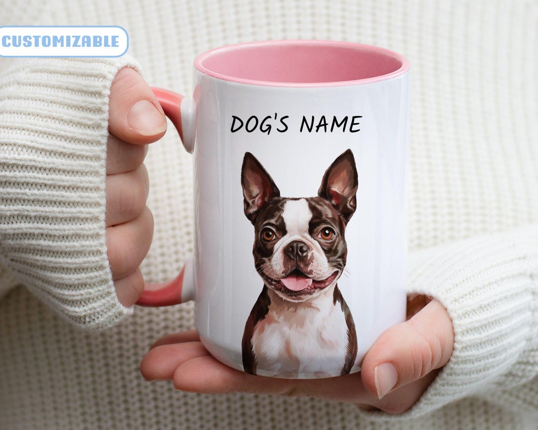 Personalized Boston Terrier Dog Mug, Custom Pet Portrait Coffee Cup - Etsy