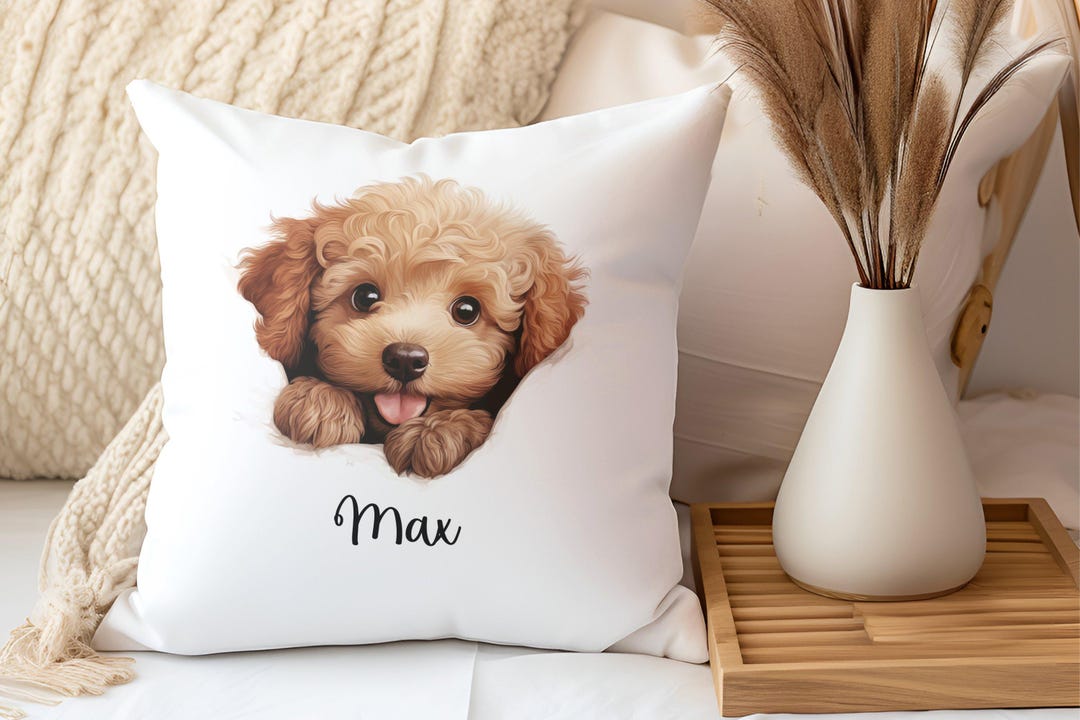 Personalized Dog Pillow: Peeking Poodle, Custom Name Throw Pillow - Etsy