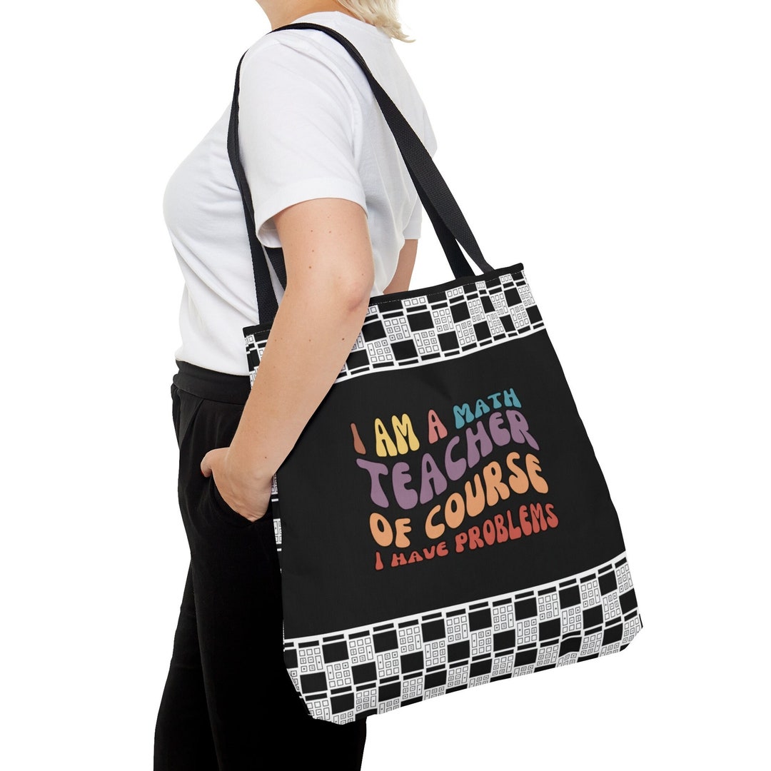 Math Teacher Tote Bag (AOP), Black & White Math Teacher Tote Bag ...