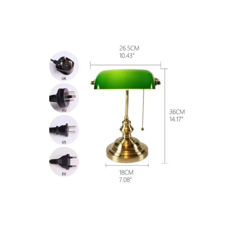 Bankers Desk Lamp White Glass Shade, Pull Chain Switch - Etsy