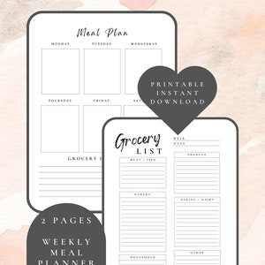Minimalist Grocery List Weekly Meal Planner, Meal Plan, Shopping ...