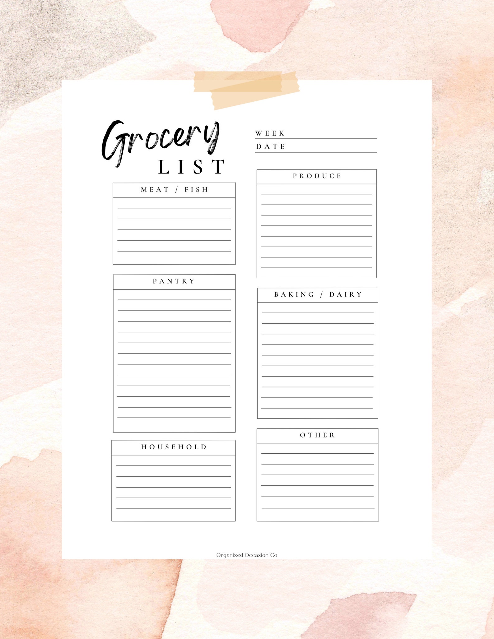 Minimalist Grocery List Weekly Meal Planner, Meal Plan, Shopping ...