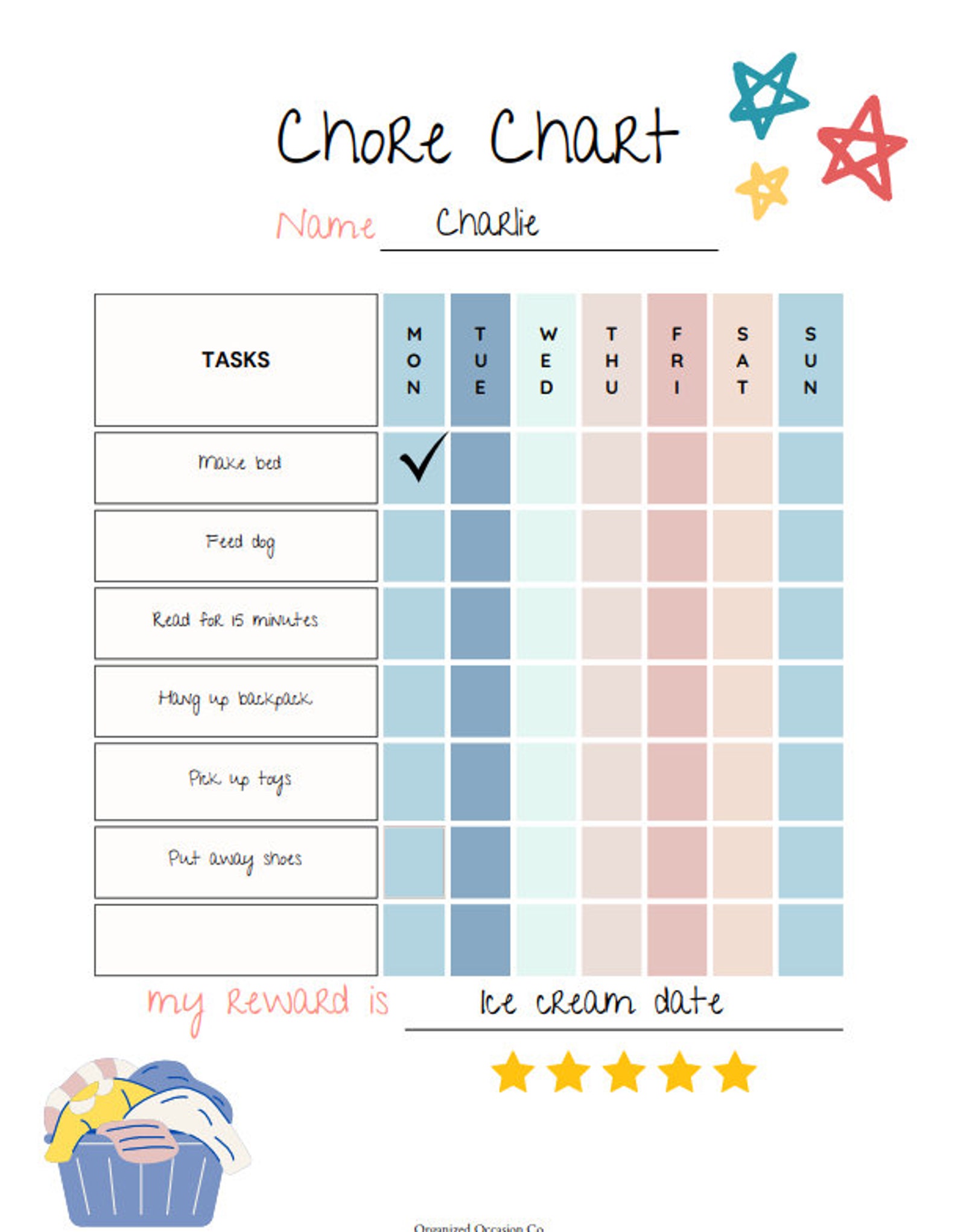 Editable Kids Chore Chart Planner Template, Instant Digital Download ...