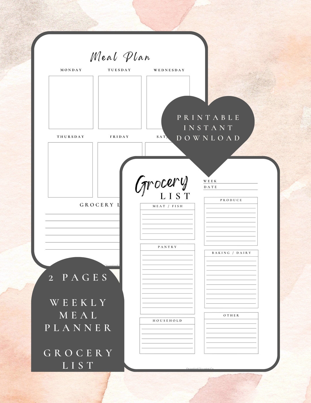 Minimalist Grocery List Weekly Meal Planner, Meal Plan, Shopping ...