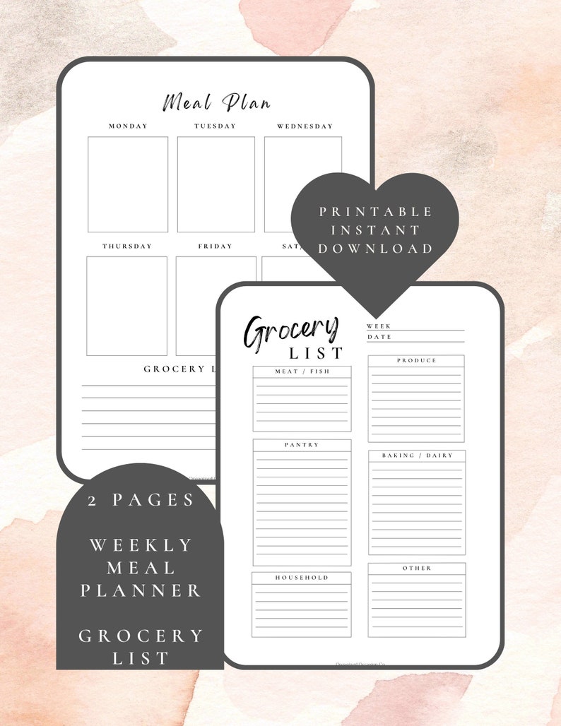 Minimalist Grocery List Weekly Meal Planner, Meal Plan, Shopping ...