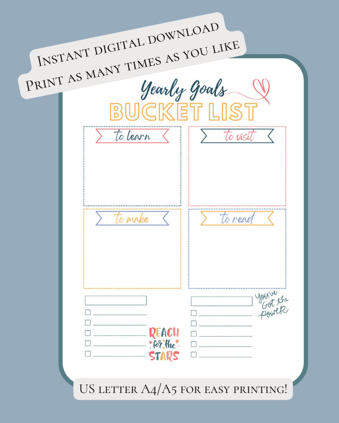 Printable Bucket List, 2024 Year Activities, Life Goals Planner ...