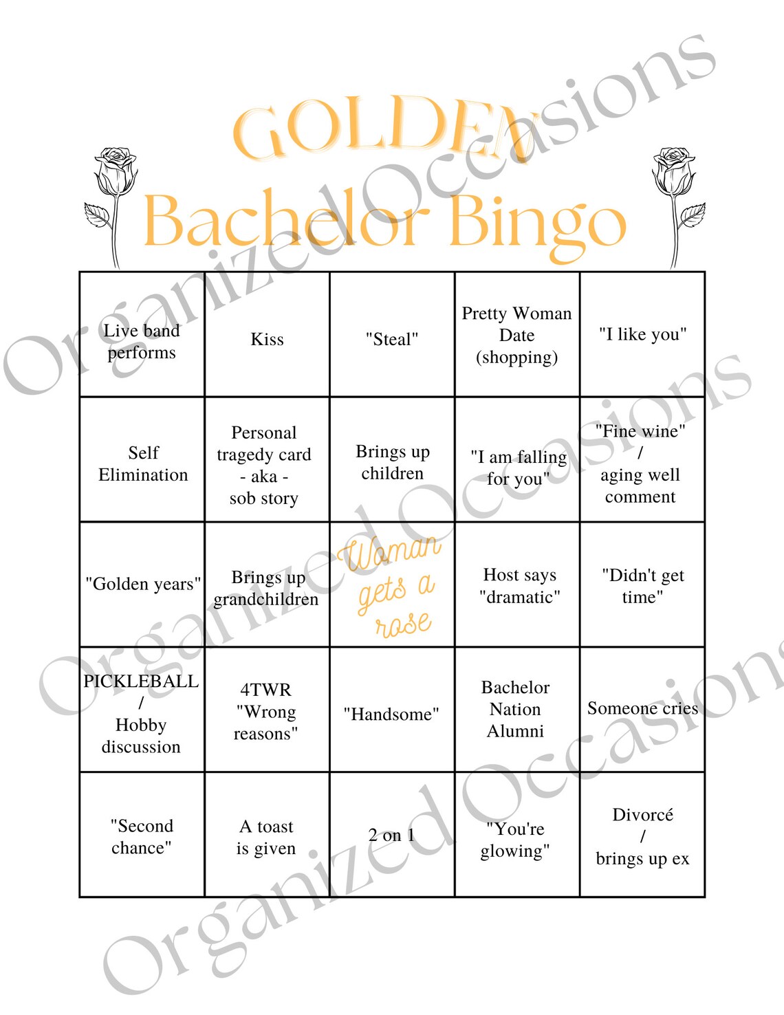 The Golden Bachelor Bingo Card, Bachelorette, Watch Party, Instant ...