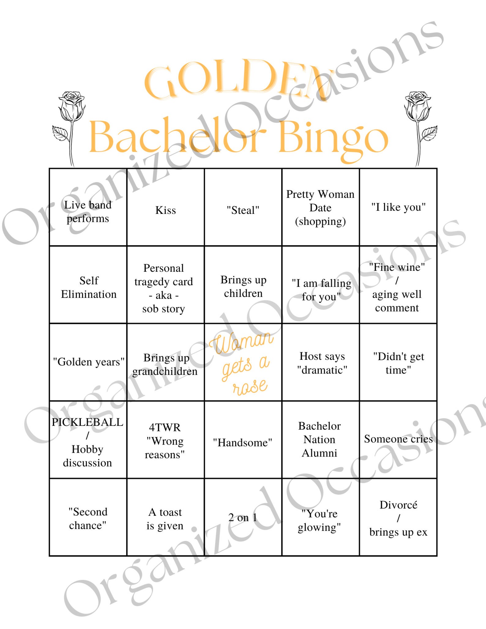 The Golden Bachelor Bingo Card, Bachelorette, Watch Party, Instant ...
