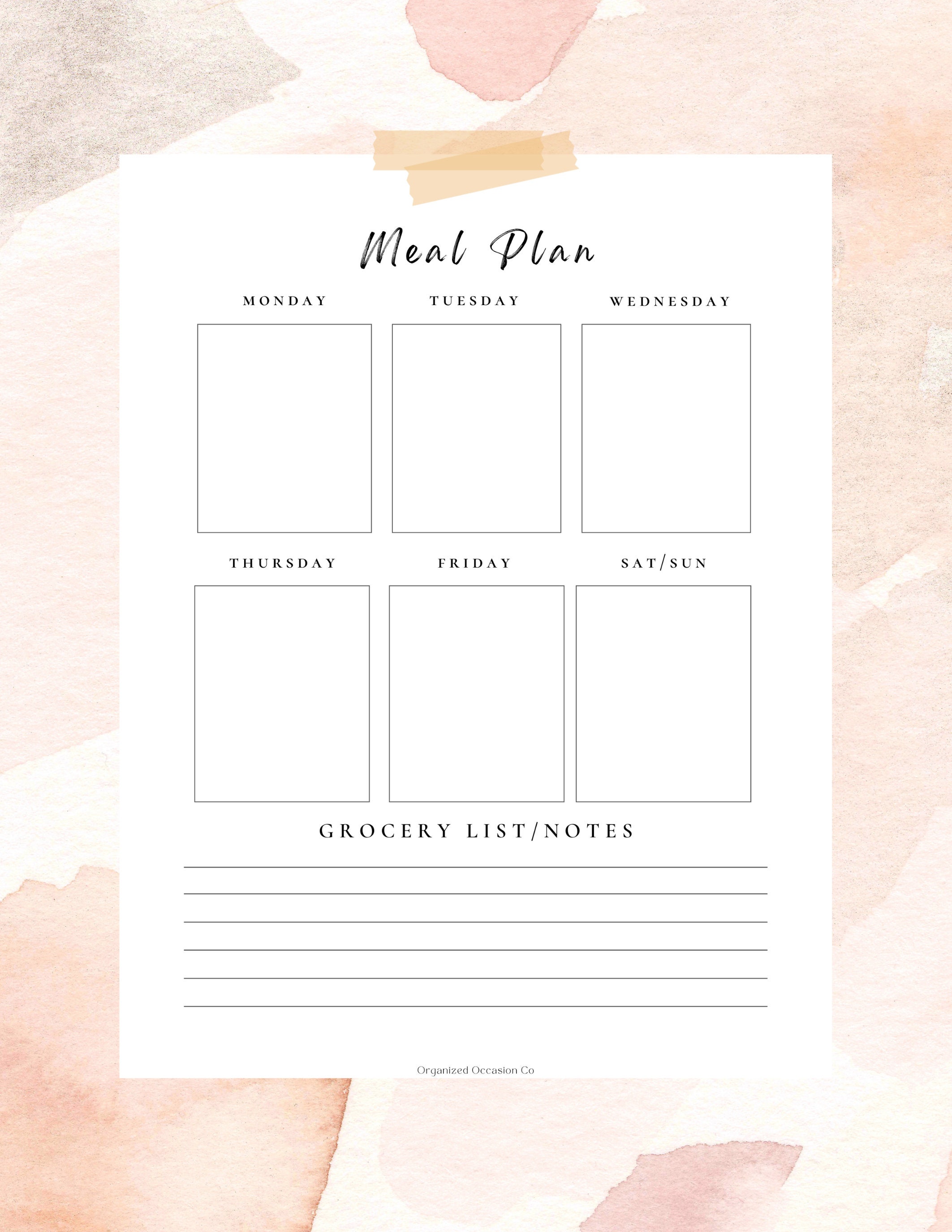 Minimalist Grocery List Weekly Meal Planner, Meal Plan, Shopping ...