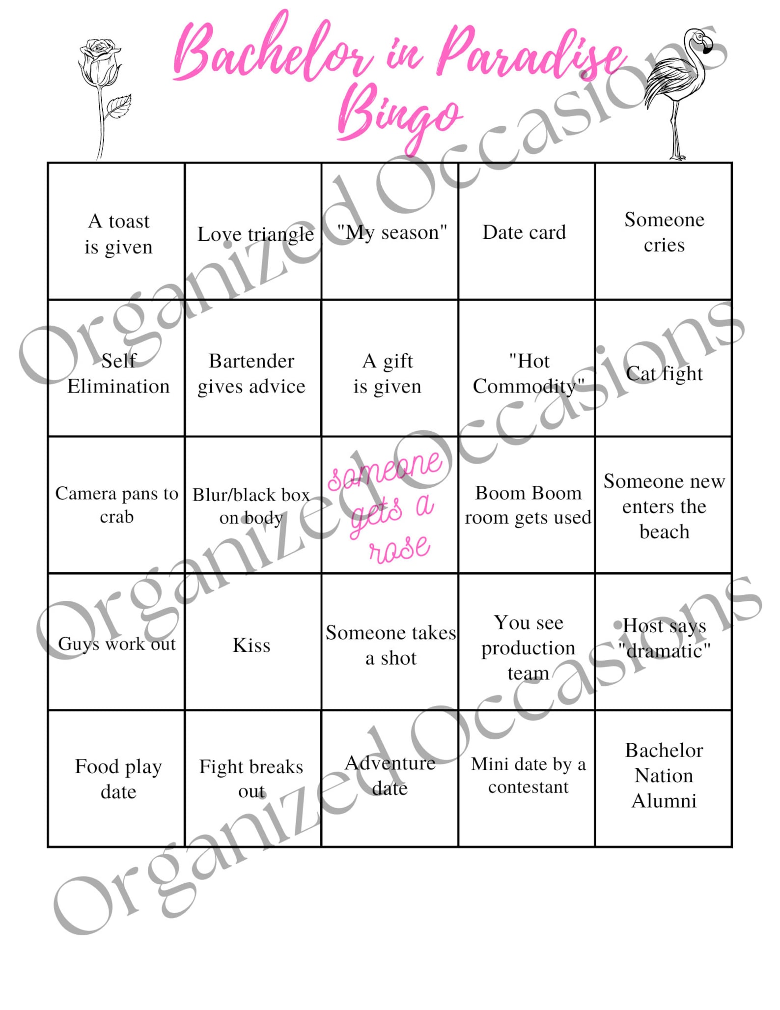 Bachelor in Paradise Bingo Card, Bachelorette, Digital Download, Watch ...