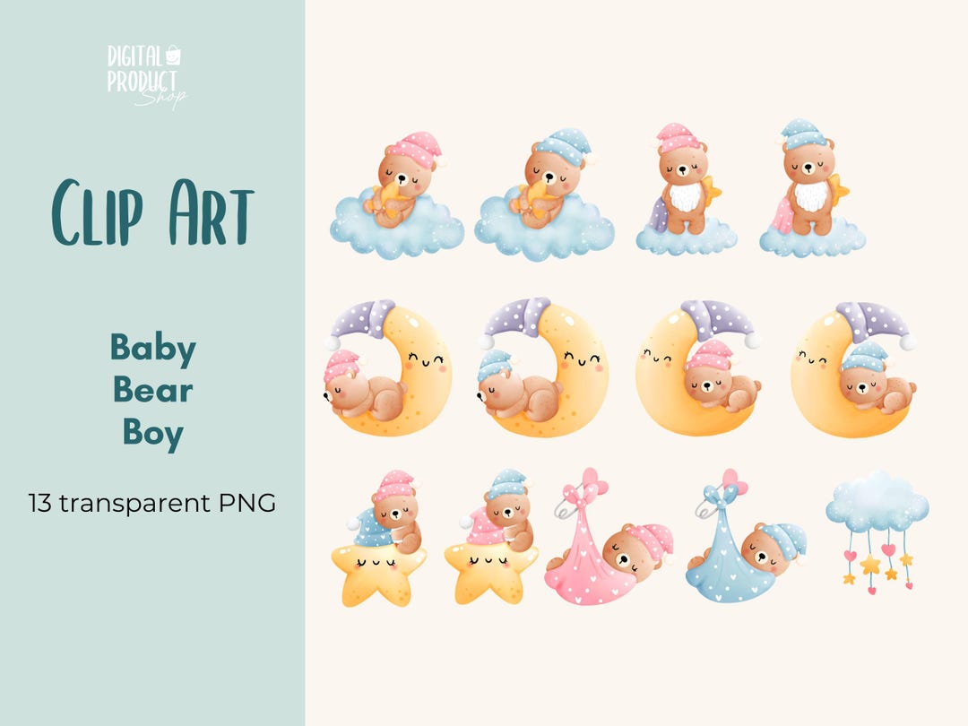 Teddy Bear Baby Boy Clipart - Baby Bear Clipart Instant Download - Cute ...
