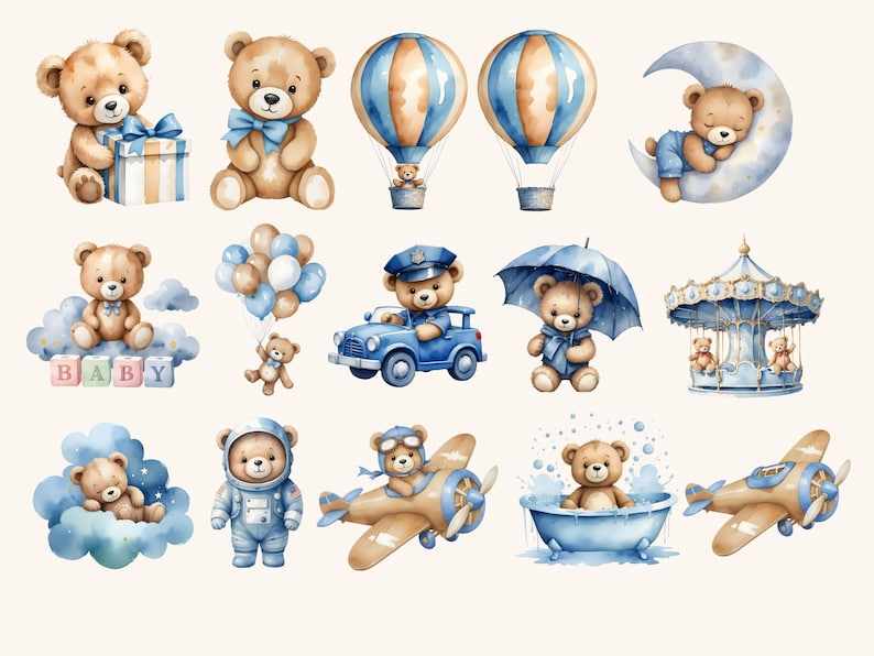 Clipart Baby Theme - Clipart PNG Images - Blue Bear Clipart - Digital ...
