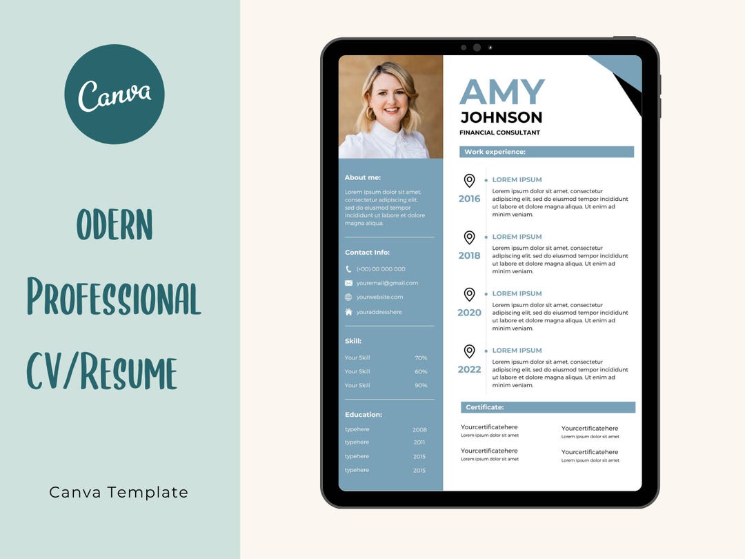 Modern Professional Cv/resume Canva Template | Customizable & Elegant ...