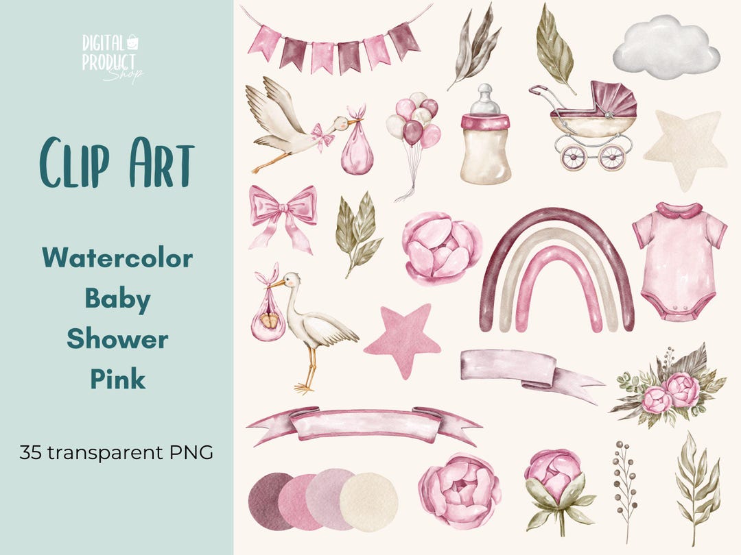 Clipart Baby Theme - Clipart PNG Images - Pink Babyshower Clipart ...