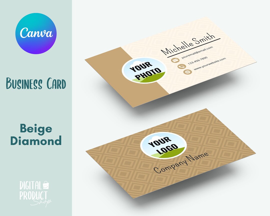 Editable Personalized Business Cards Template Beige Diamond - Etsy