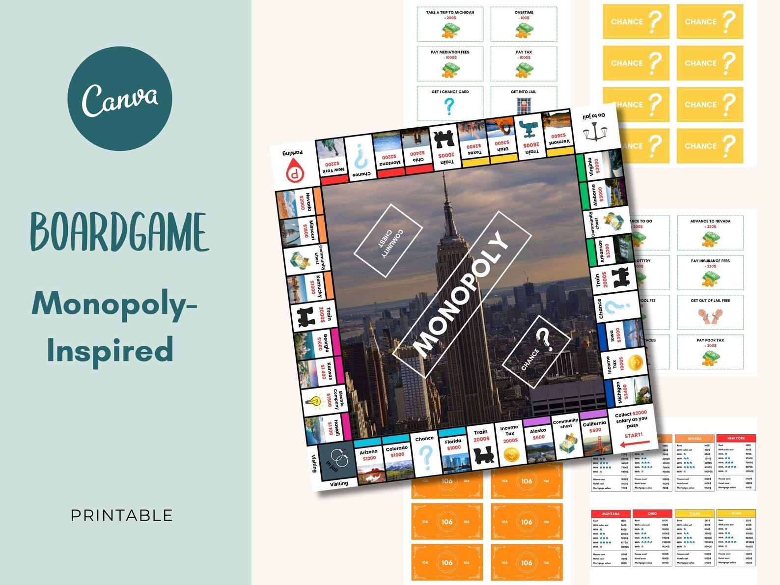 Printable Monopoly-inspired Board Game | DIY Cut & Play Family Game - Etsy