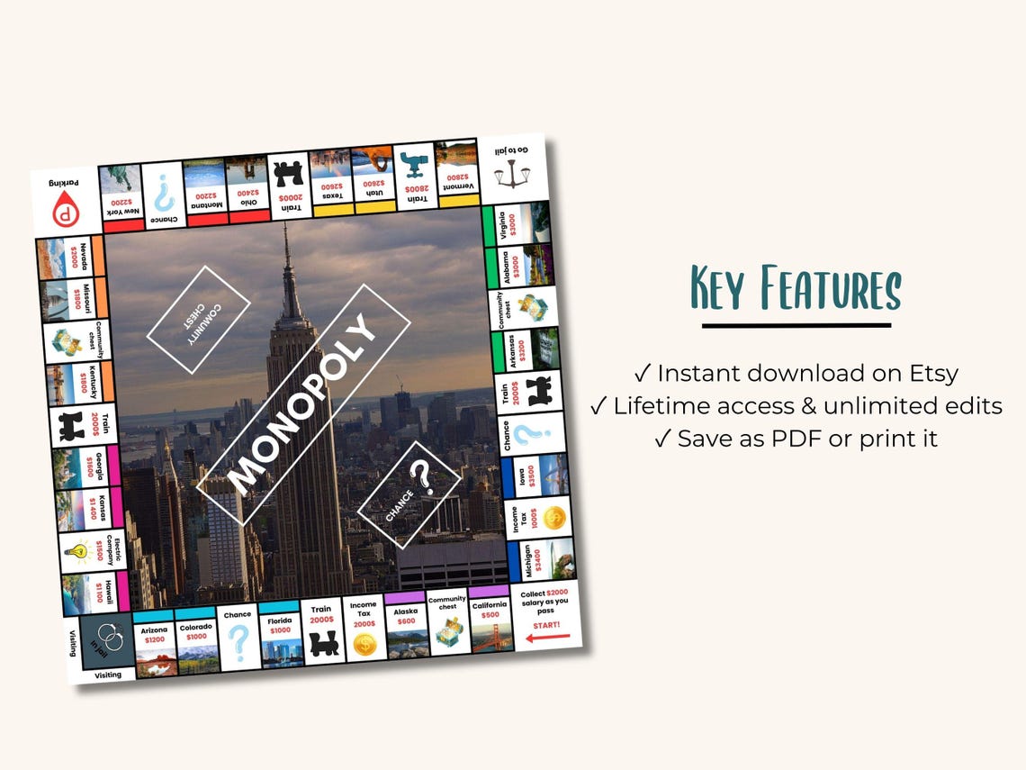 Printable Monopoly-inspired Board Game | DIY Cut & Play Family Game - Etsy
