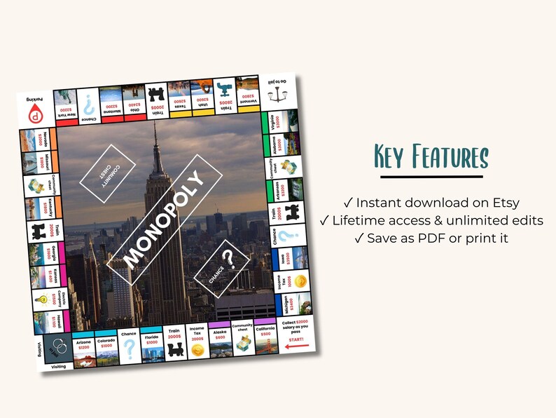 Printable Monopoly-inspired Board Game | DIY Cut & Play Family Game - Etsy