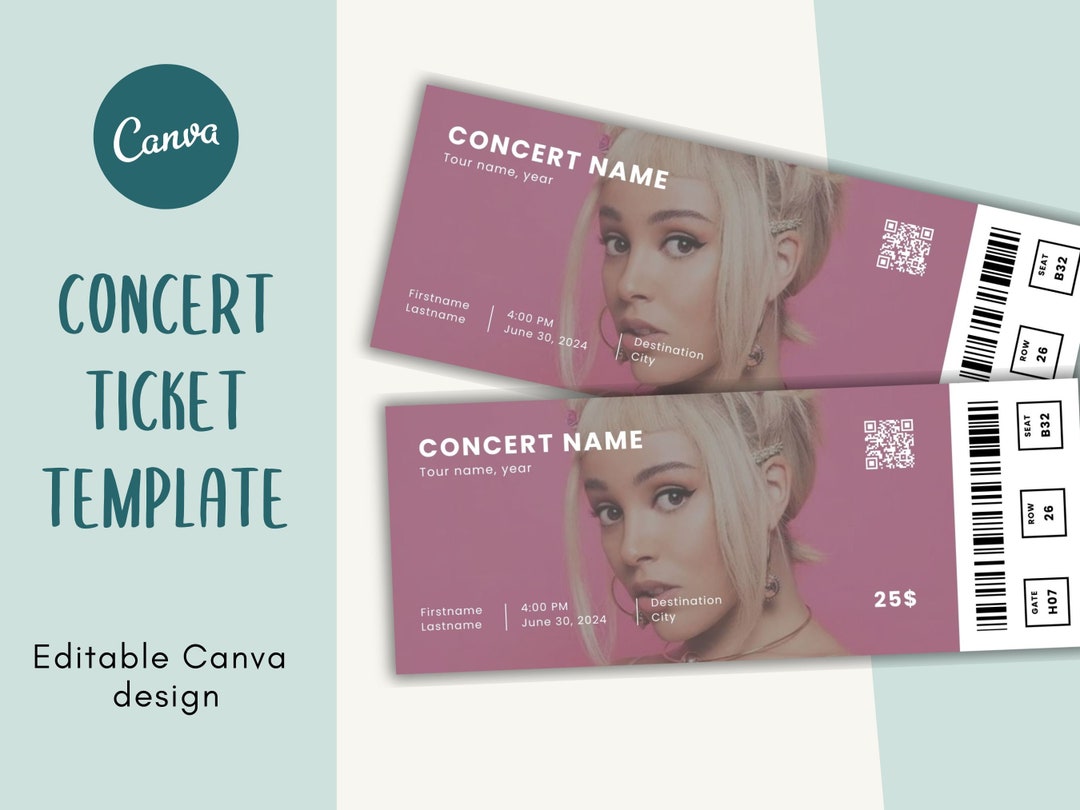 Customizable Concert Ticket Template Pink | Editable Canva Design ...