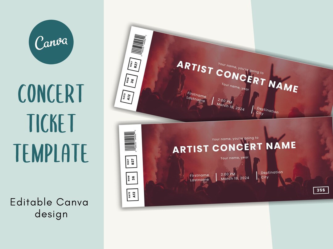 Customizable Concert Ticket Template Red | Editable Canva Design ...
