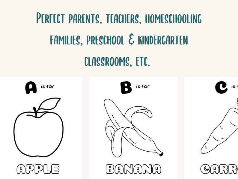 ABC Coloring Book: Fruits, Animals & Everyday Objects | Educational ...