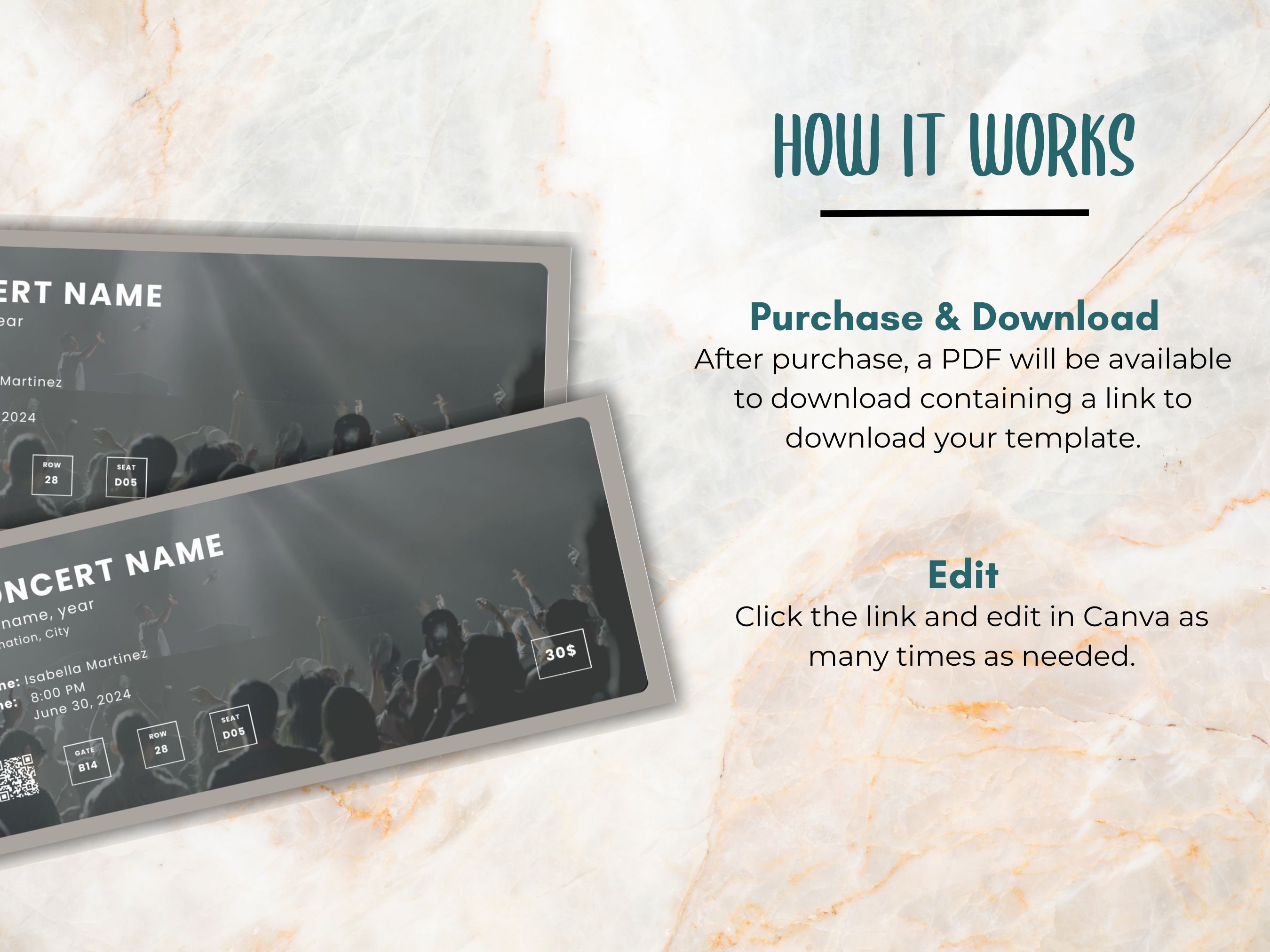 Customizable Concert Ticket Template Grey| Editable Canva Design ...