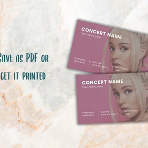 Customizable Concert Ticket Template Pink | Editable Canva Design ...