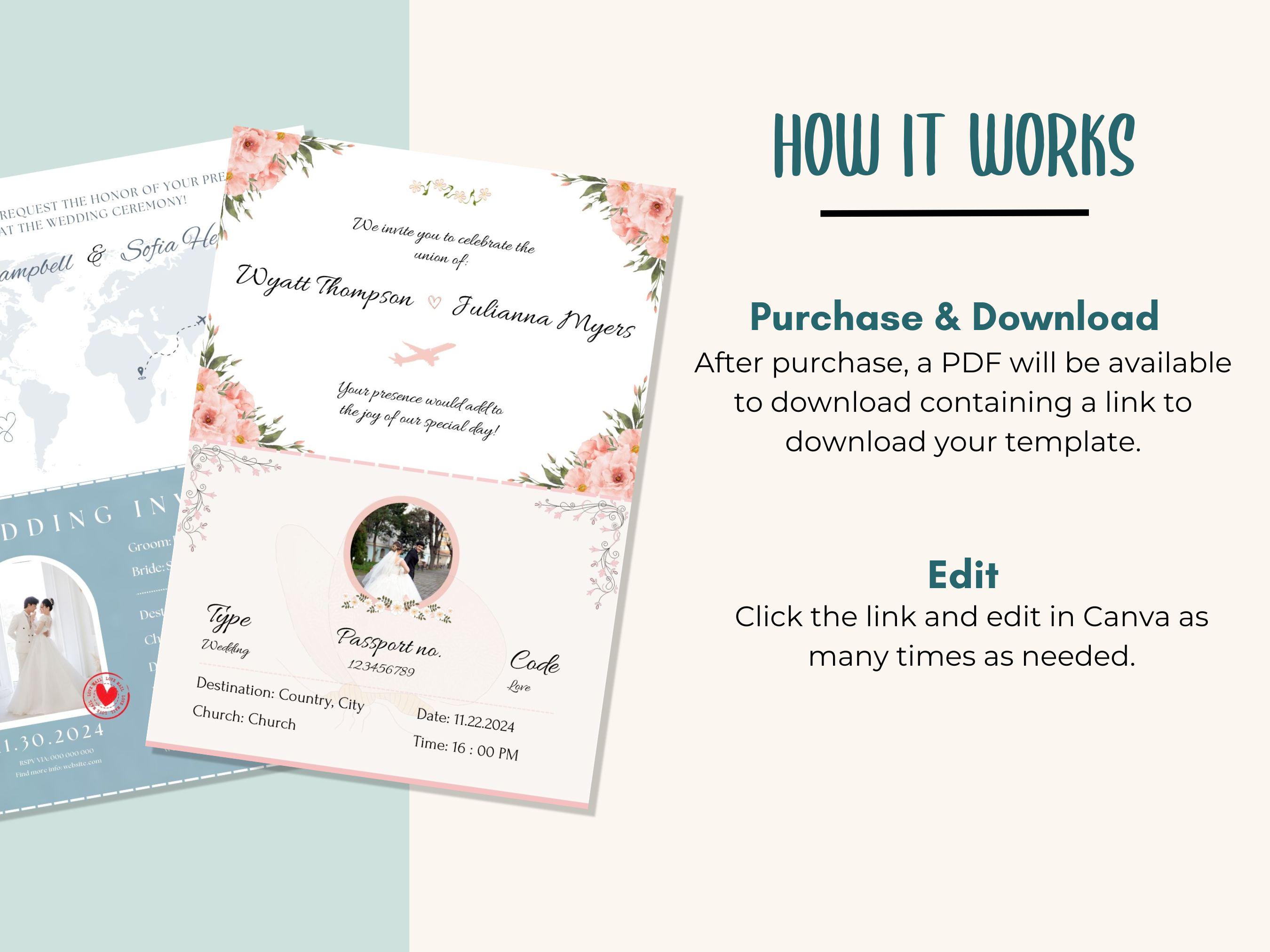 Customizable Boarding Pass Wedding Invitation Bundle | 6 Elegant Color ...