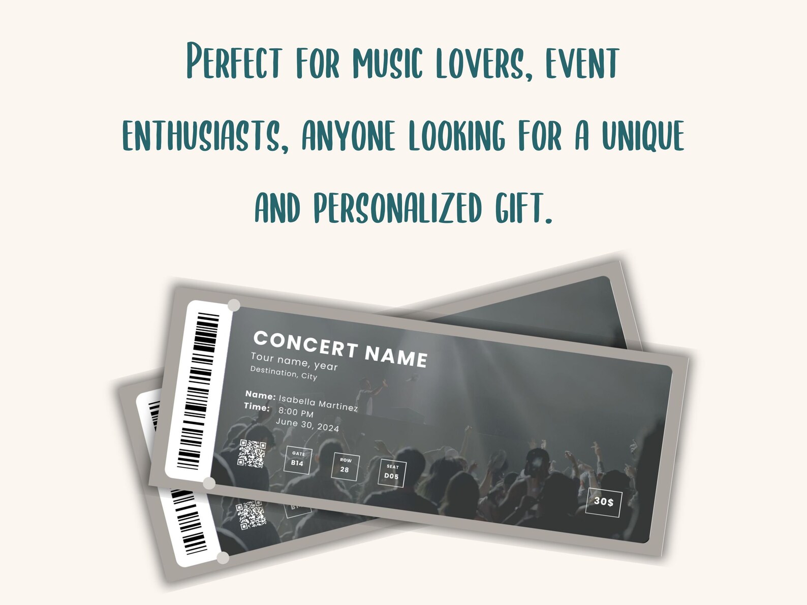 Customizable Concert Ticket Template Grey| Editable Canva Design ...
