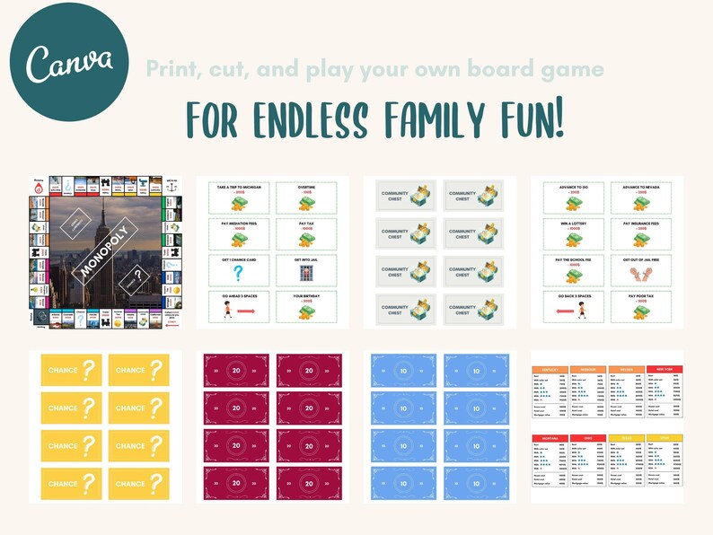 Printable Monopoly-inspired Board Game | DIY Cut & Play Family Game - Etsy