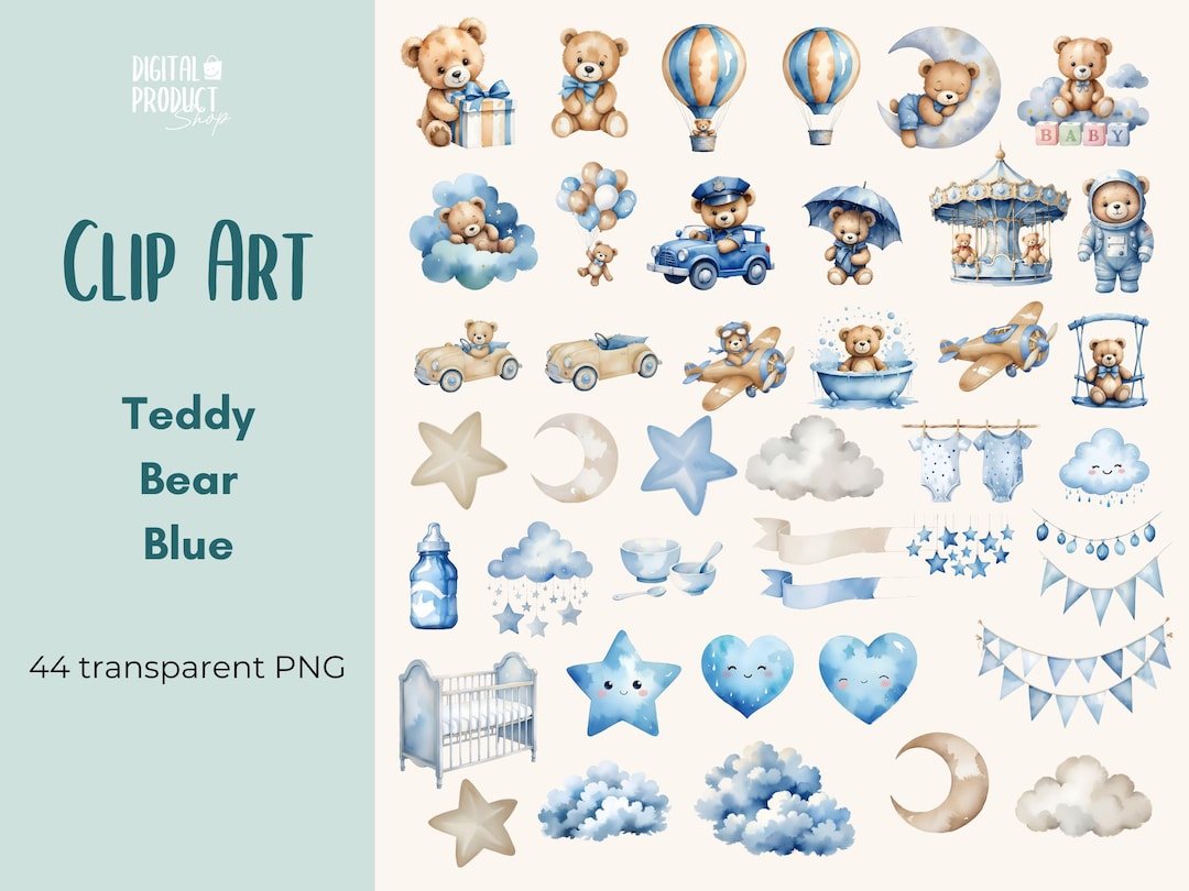 Clipart Baby Theme - Clipart PNG Images - Blue Bear Clipart - Digital ...