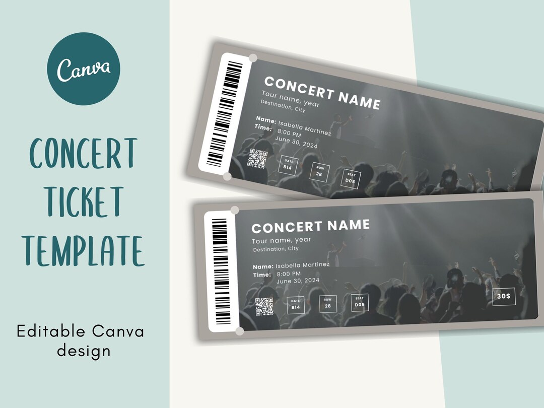 Customizable Concert Ticket Template Grey| Editable Canva Design ...