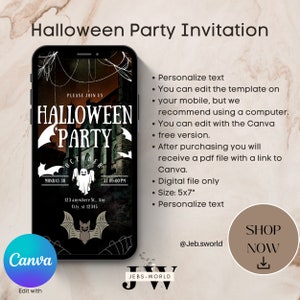 Editable Halloween Party Invitation Template 2023 Canva, Halloween ...