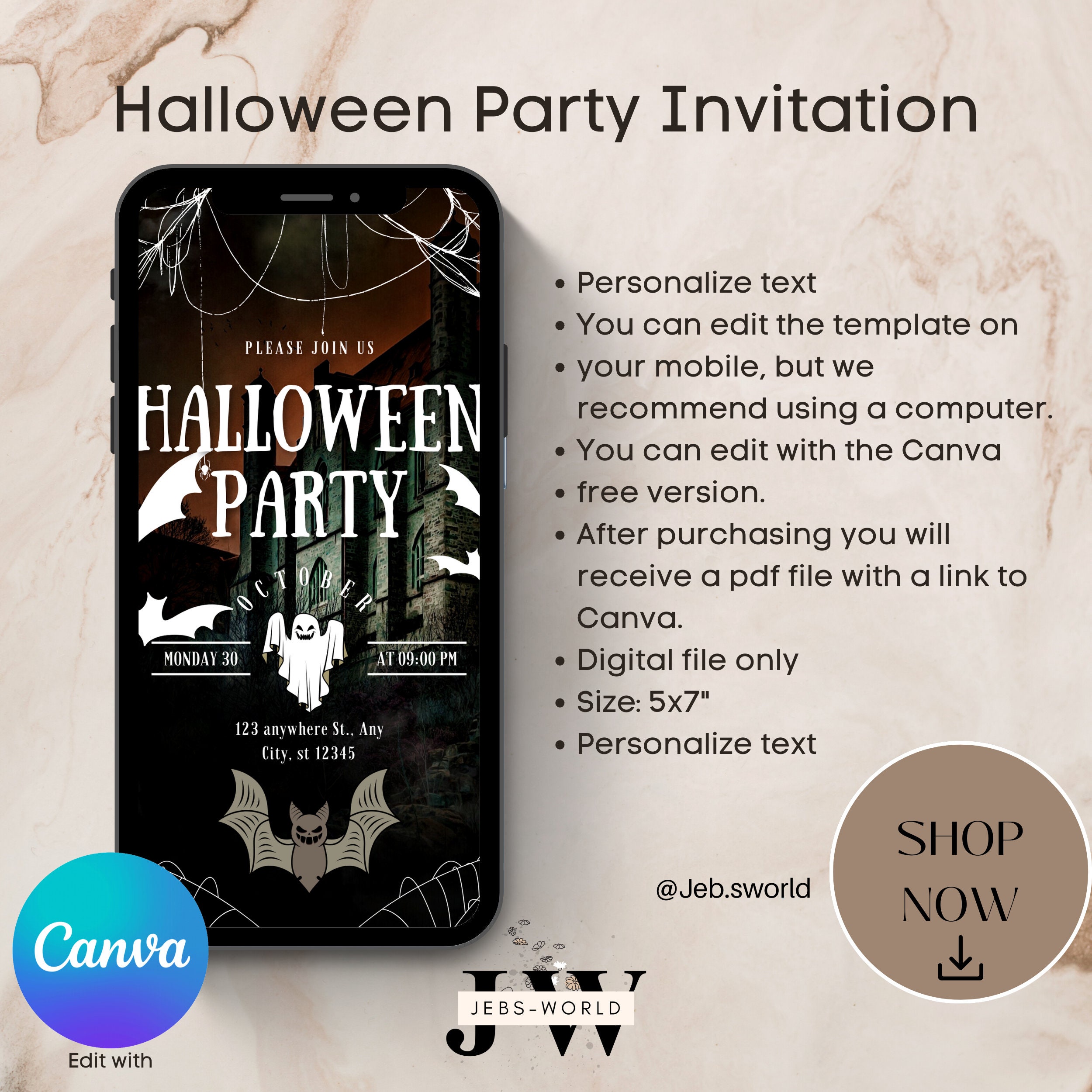 Editable Halloween Party Invitation Template 2023 Canva, Halloween ...
