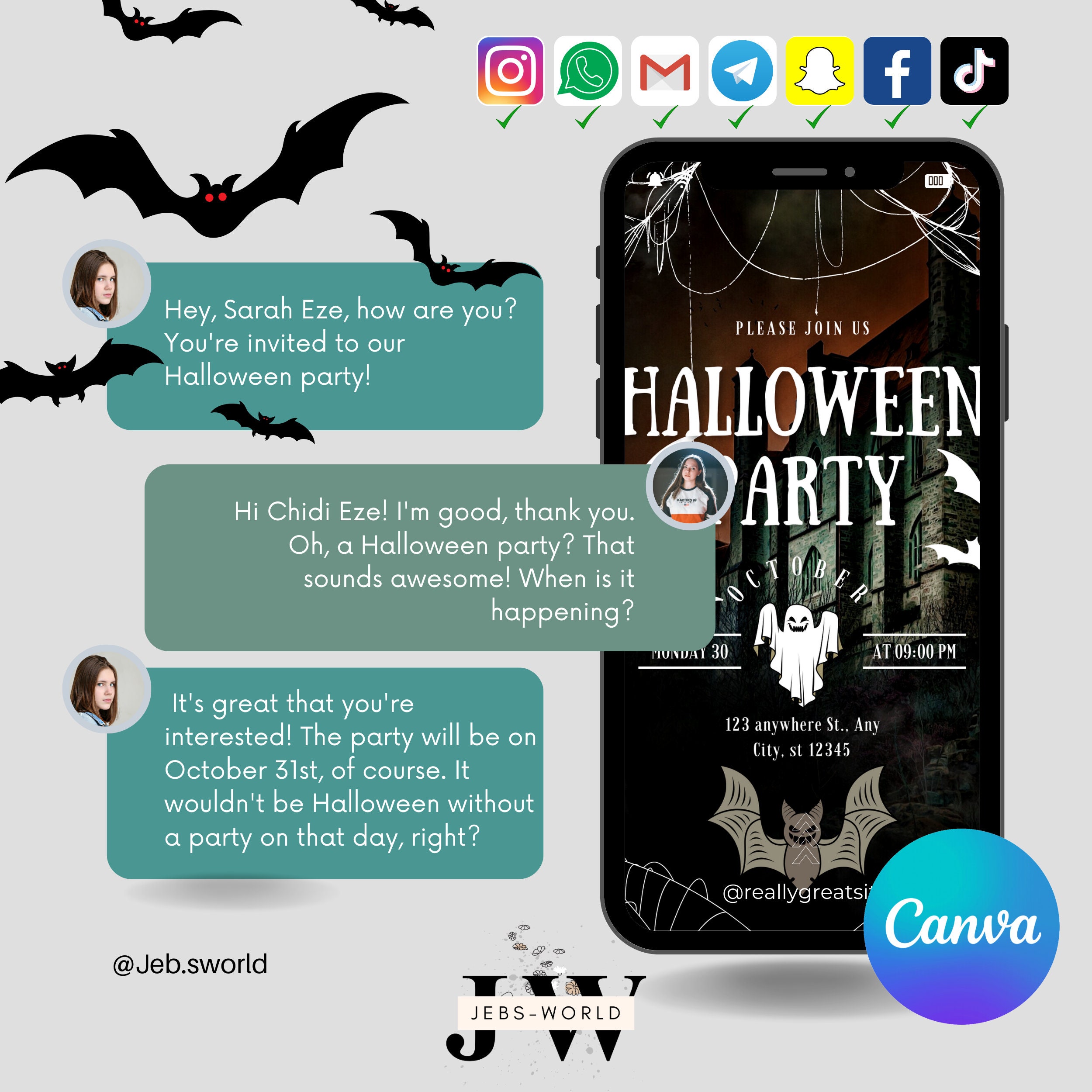 Editable Halloween Party Invitation Template 2023 Canva, Halloween ...