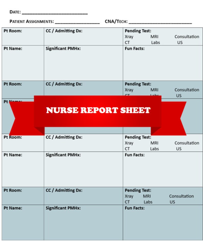 Printable Nurse Report Sheet Easy to Use Report Sheet Print - Etsy