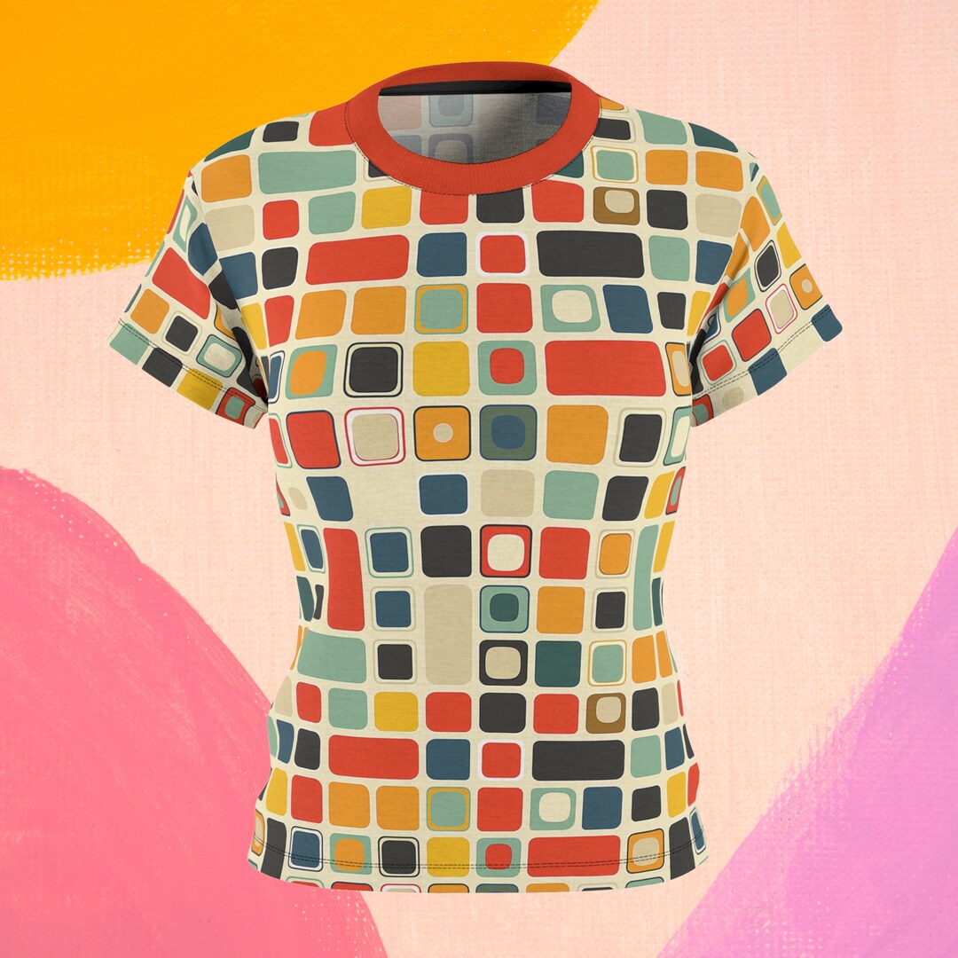 Mid-century Modern Cute Women's Retro T-shirt 100% Polyester T-shirt ...