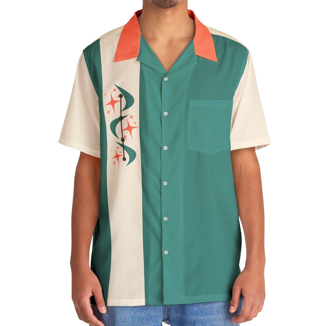 Retro Vintage-inspired Men's Bowling Shirt, 1950s/60s Style, Hawaiian ...