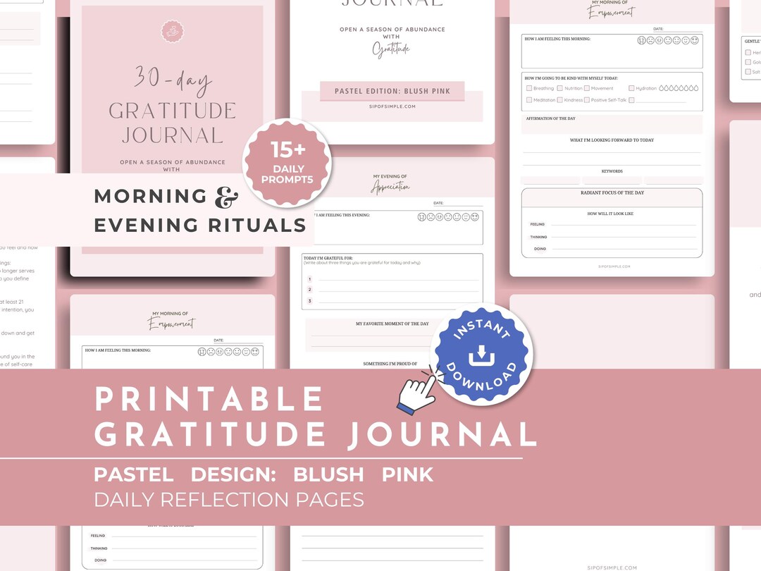 Gratitude Journal | Printable | 30-day | Pink | Morning & Evening ...