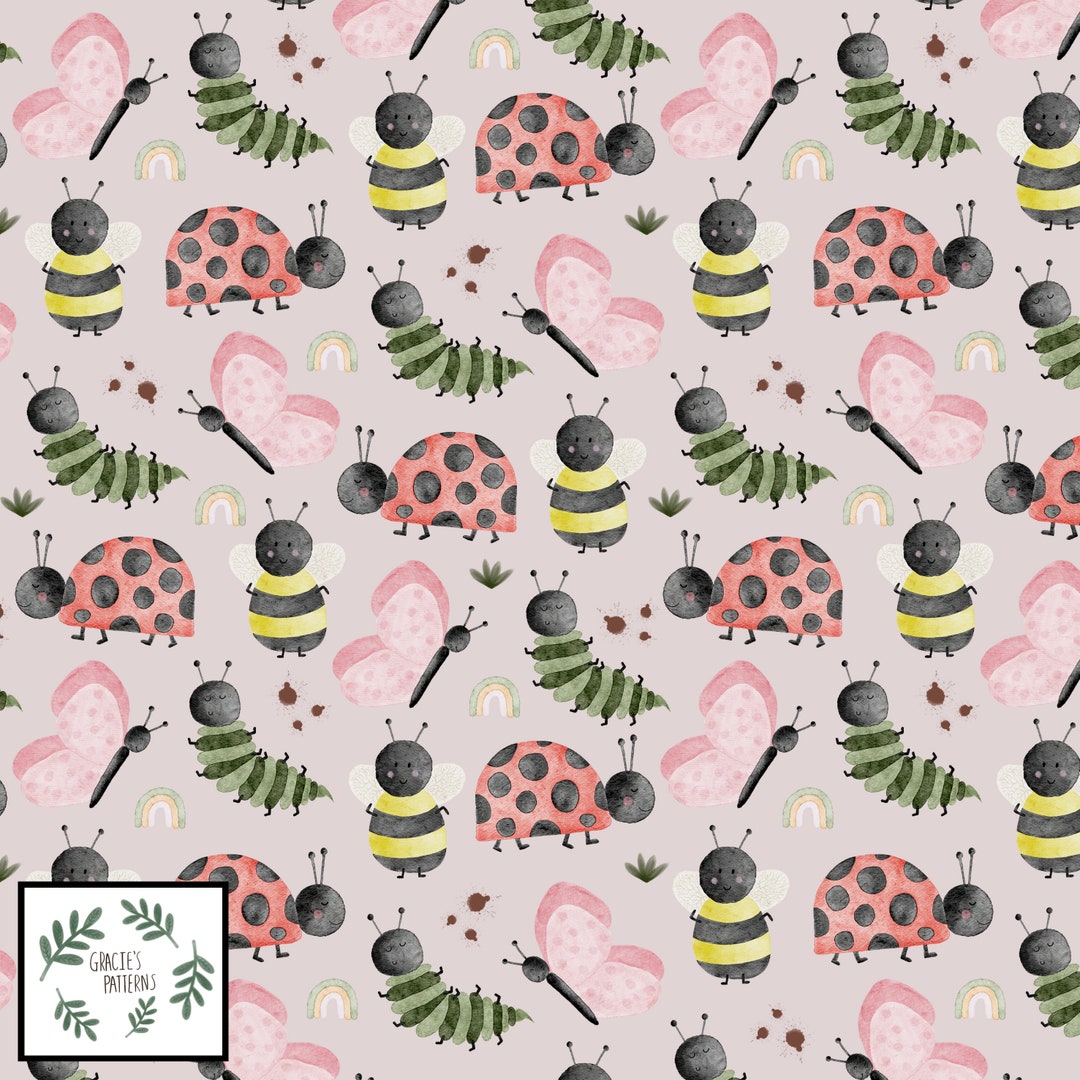 Minibeast Seamless Pattern Ladybird Bee Caterpillar - Etsy