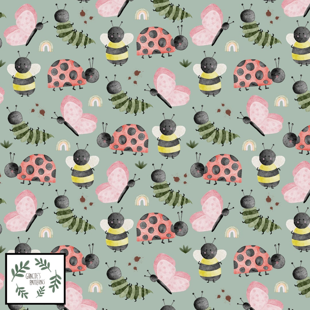 Minibeast Seamless Pattern Ladybird Bee Caterpillar - Etsy